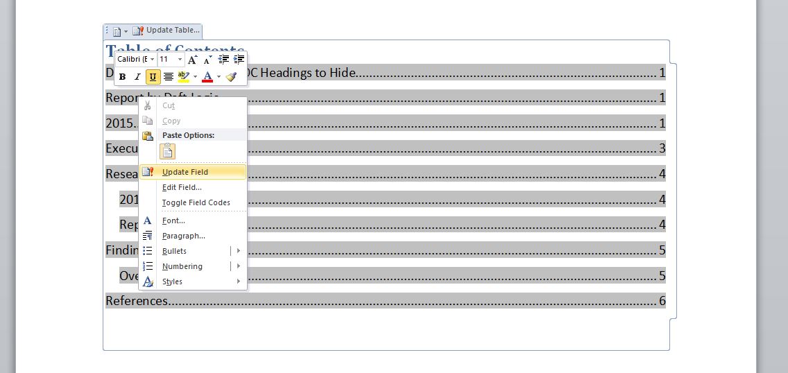 How To Hide Text From Microsoft Word Table Of Contents